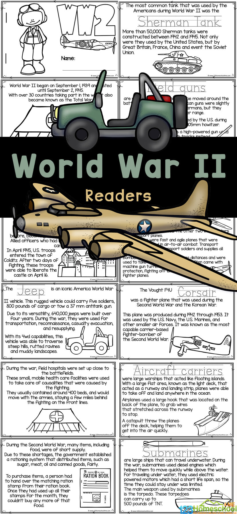 World War 2 for Kids Reader to Color and Learn
