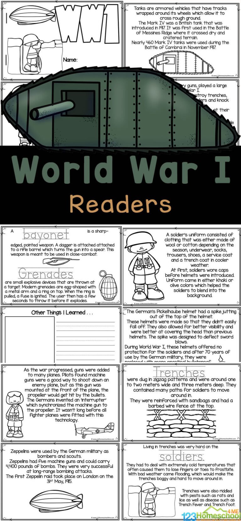 FREE World War 1 for Kids Reader to Color and Learn