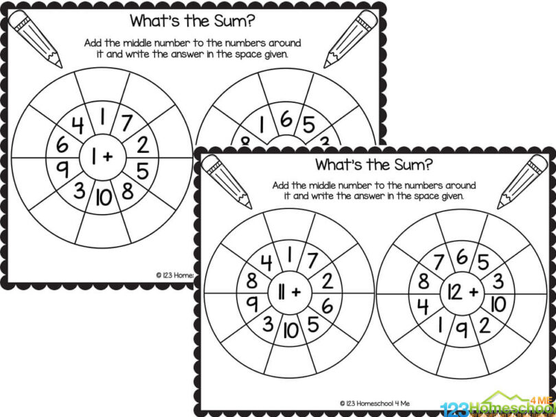 ️ FREE Addition Wheels within 20 Kindergarten Math Worksheets