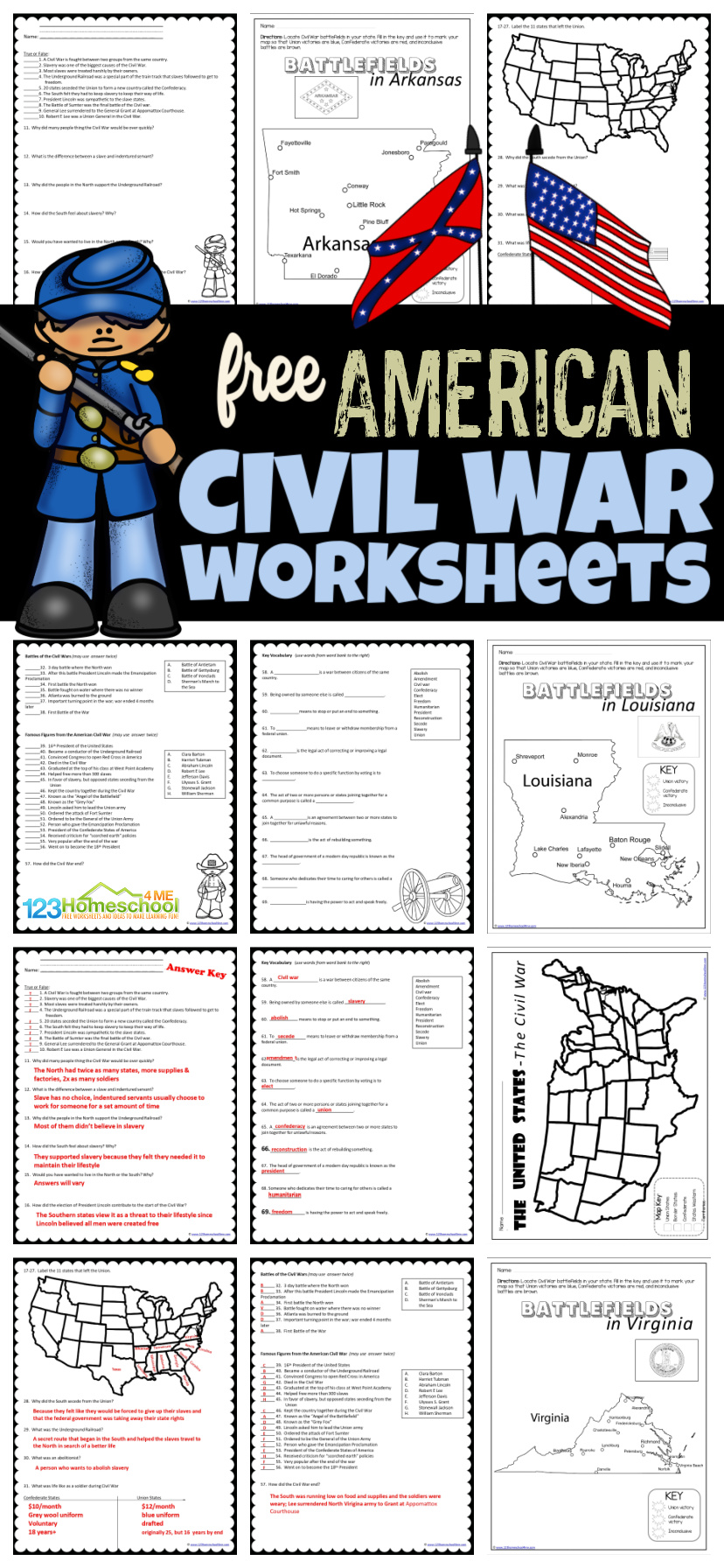 FREE Printable Civil War Worksheets for Kids
