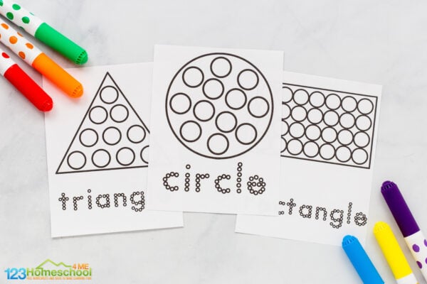 🔺🟡🟩💙 FREE Printable Shape Do-a-Dot Marker Worksheets