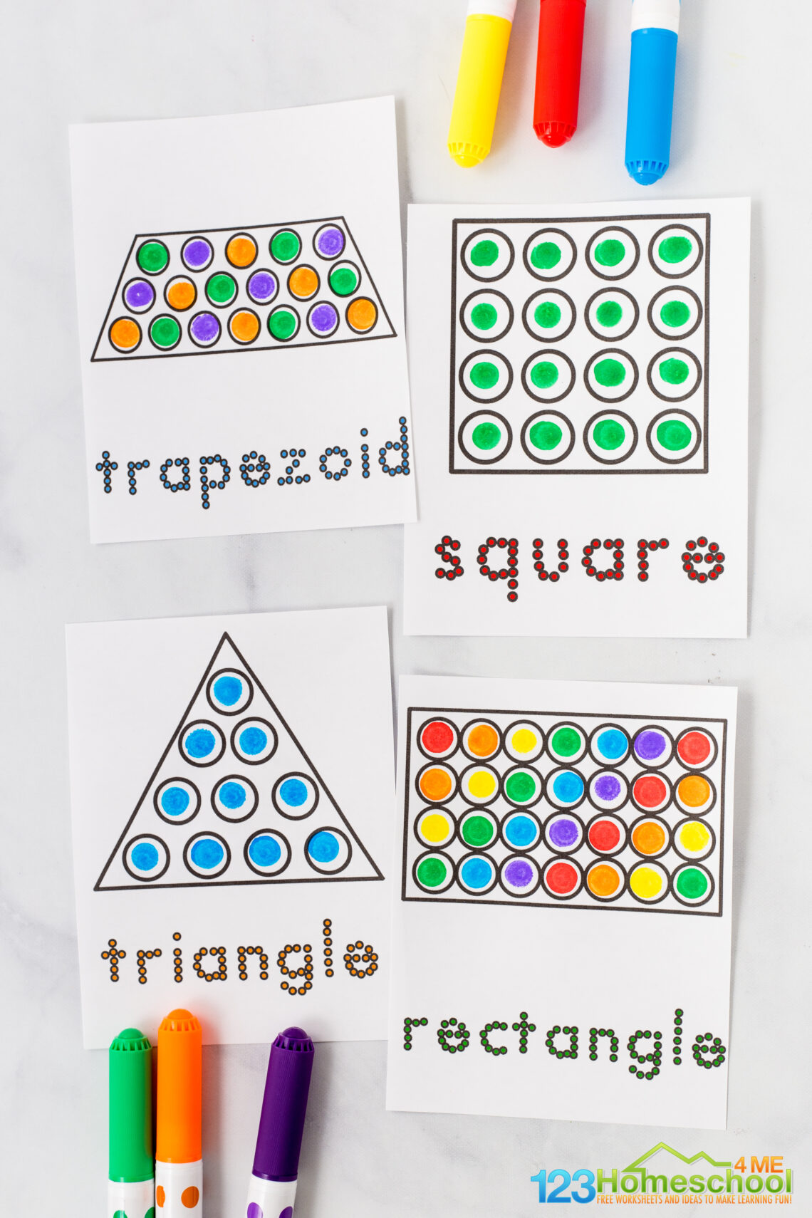 🔺🟡🟩💙 FREE Printable Shape Do-a-Dot Marker Worksheets
