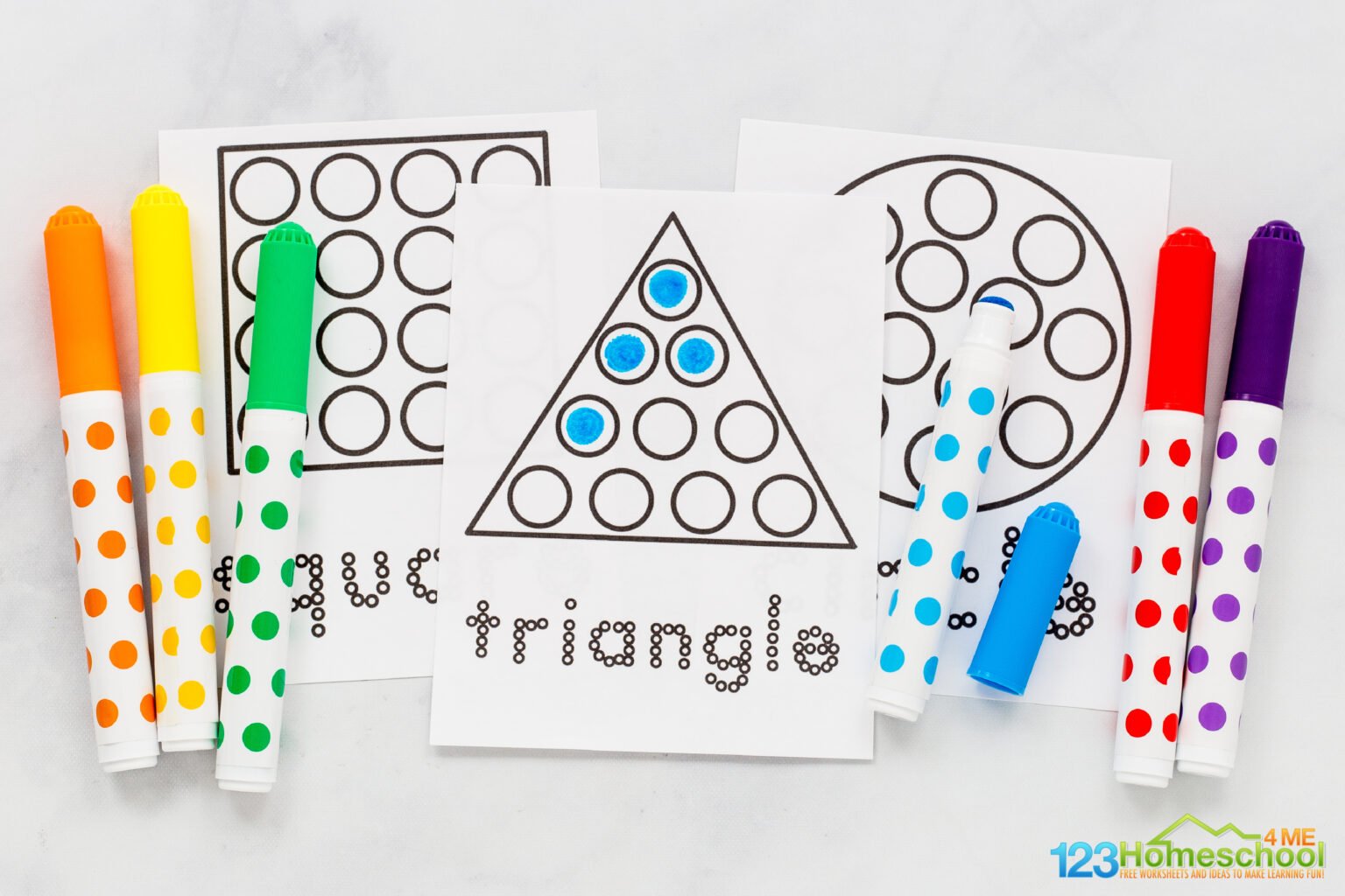 🔺🟡🟩💙 FREE Printable Shape Do-a-Dot Marker Worksheets