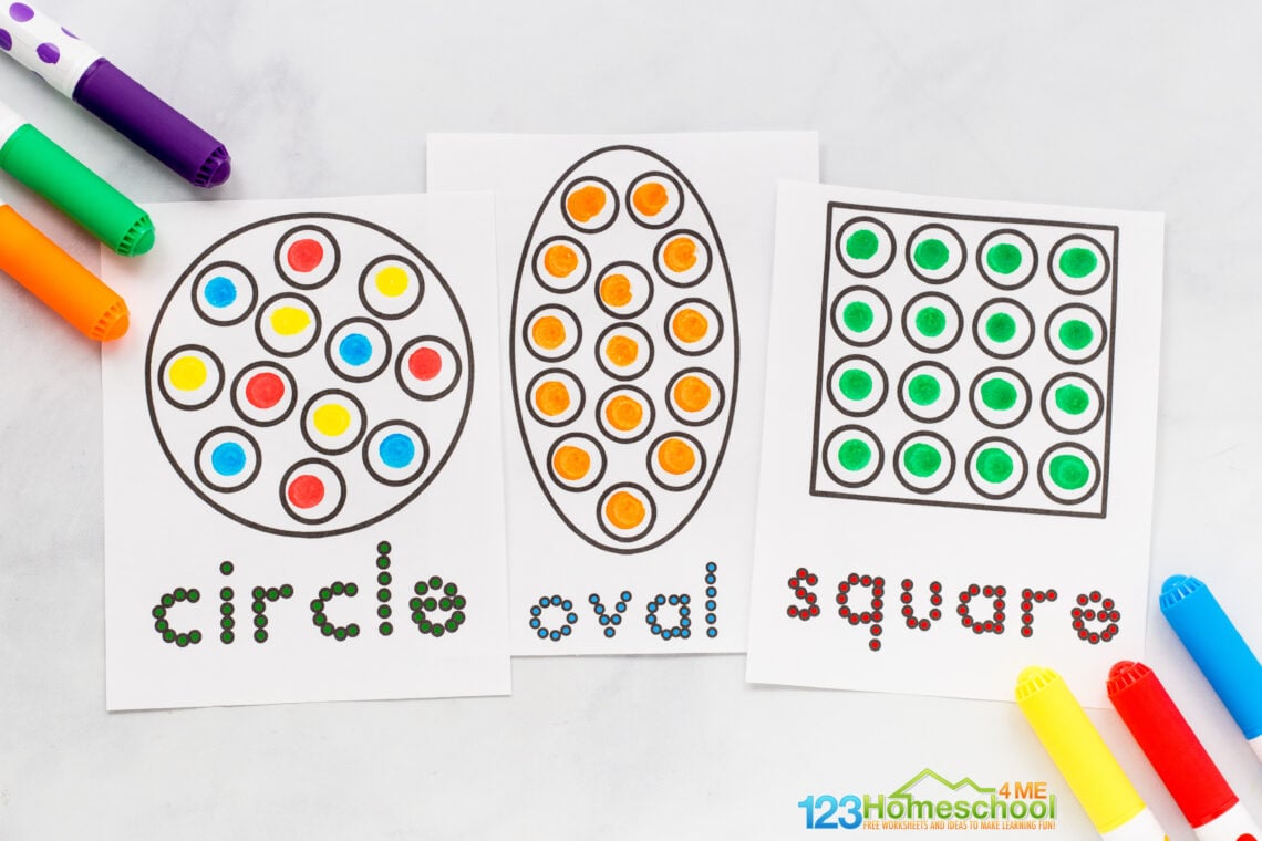 🔺🟡🟩💙 FREE Printable Shape Do-a-Dot Marker Worksheets