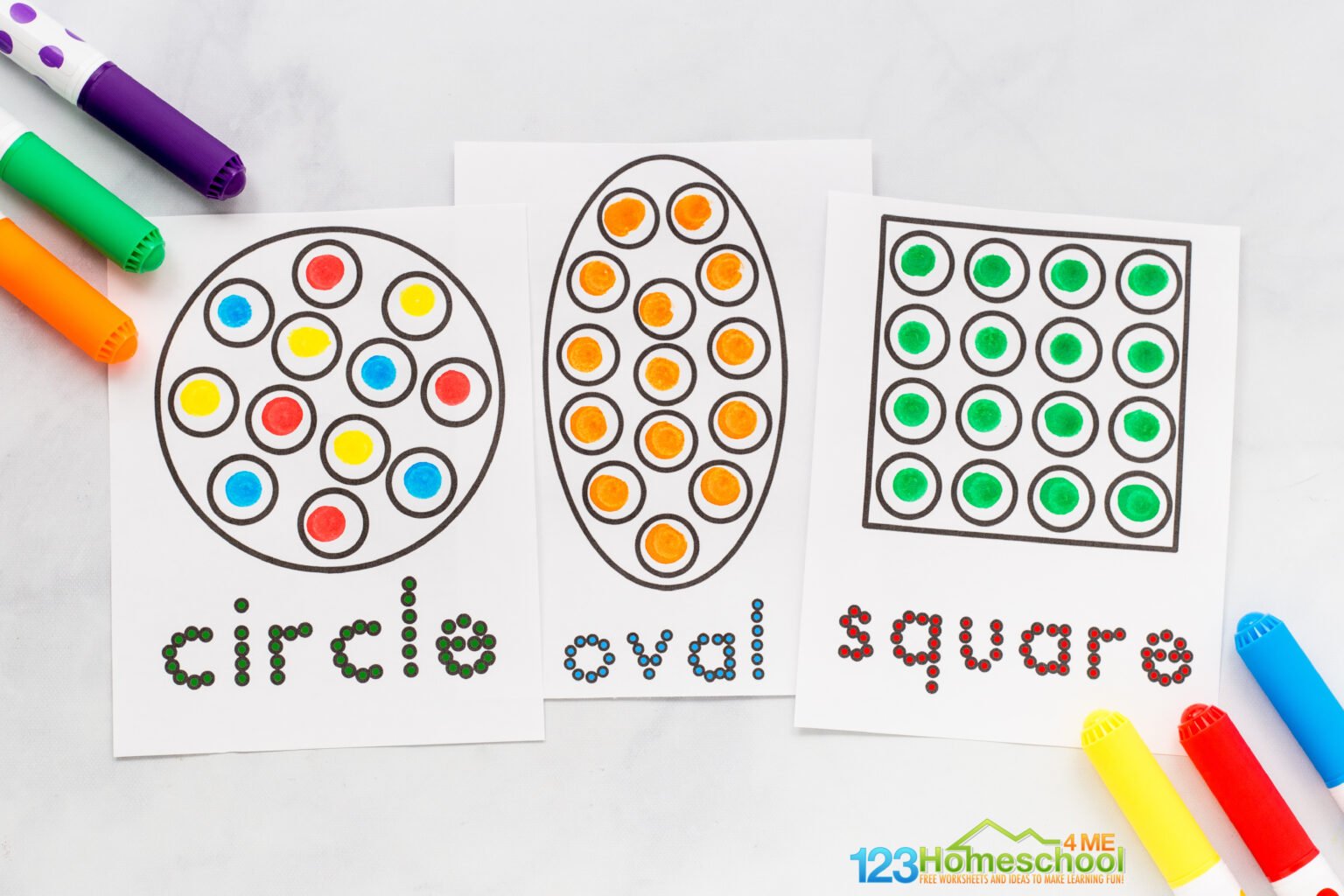 🔺🟡🟩💙 FREE Printable Shape Do-a-Dot Marker Worksheets