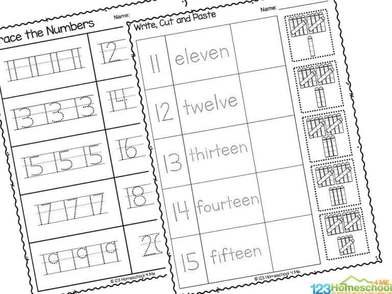 FREE Printable Number Worksheets 11-20 for Kindergarten