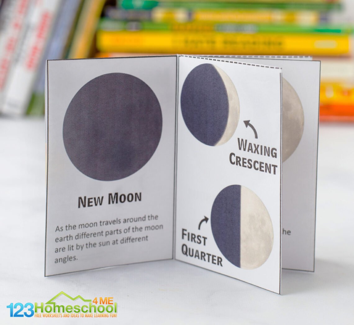 🌒 FREE Moon Phases for Kids Printable Mini Book