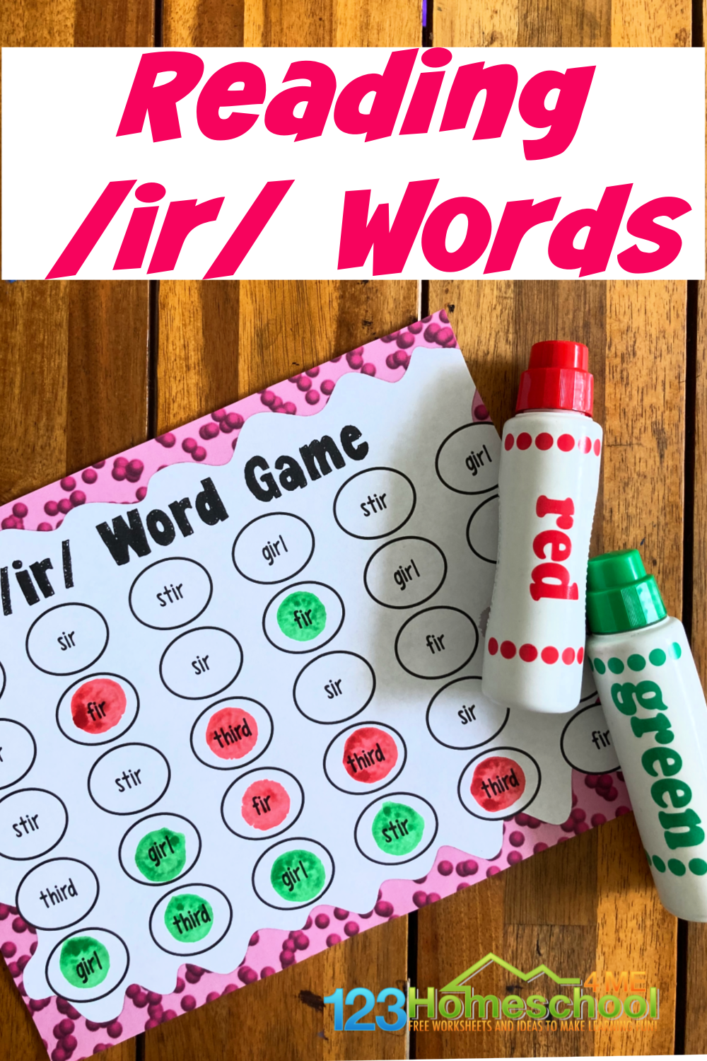 FREE 5-in-a-Row Phonics ir Words Game - Learning R Controlled Vowels