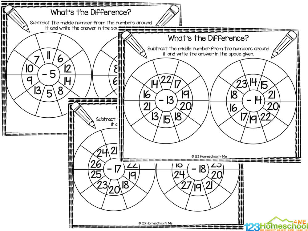 ️ FREE Printable Subtraction Wheels Worksheets Activity