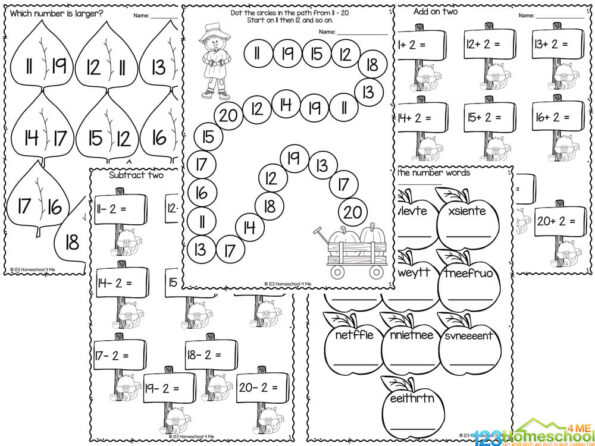 🍂 FREE Printable Fall Math Numbers 11 to 20 Worksheets