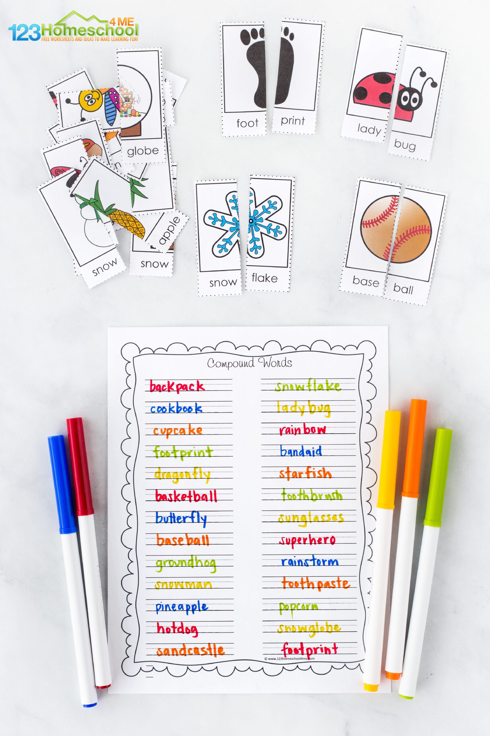 FREE Printable Compound Word Puzzles Game for Kids