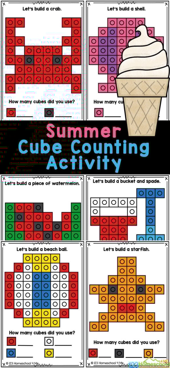 FREE Printable Summer Math Activity with Snap Cube Pattern Cards