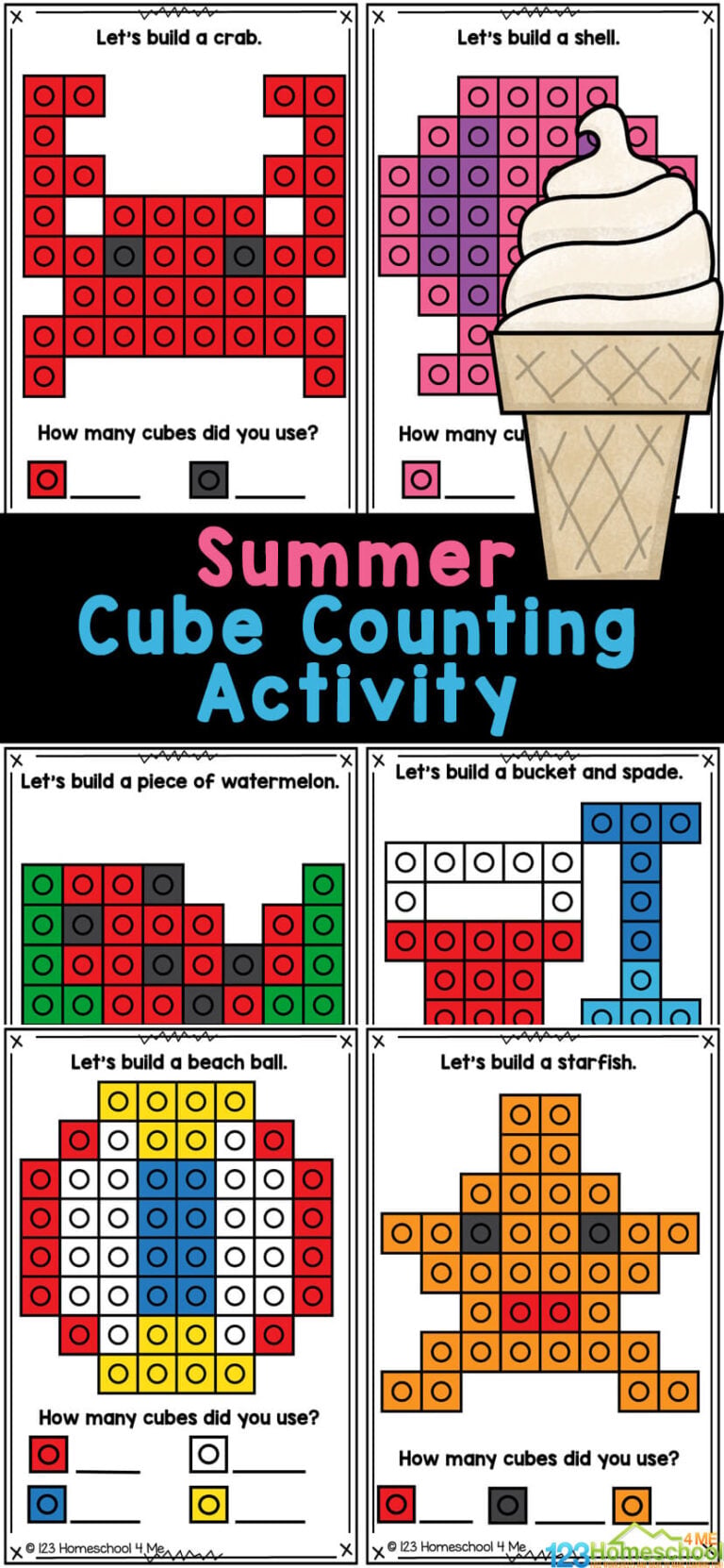 FREE Printable Summer Math Activity with Snap Cube Pattern Cards