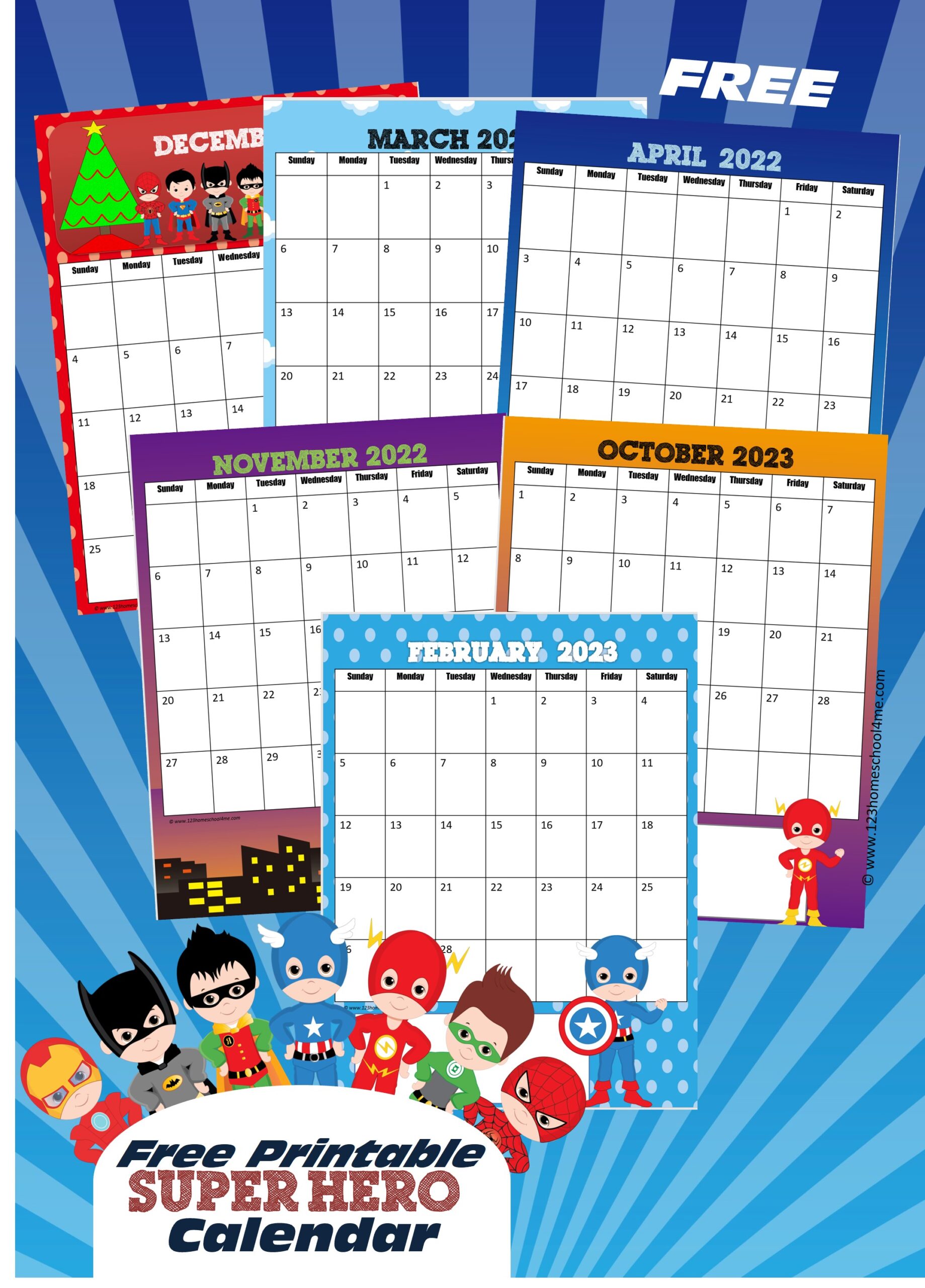 FREE Printable Superhero Calendar 2023