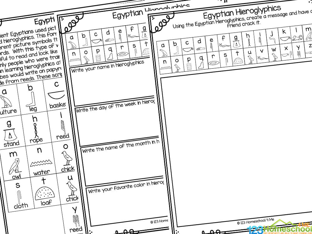 FREE Printable Egyptian Hieroglyphics Alphabet Worksheets