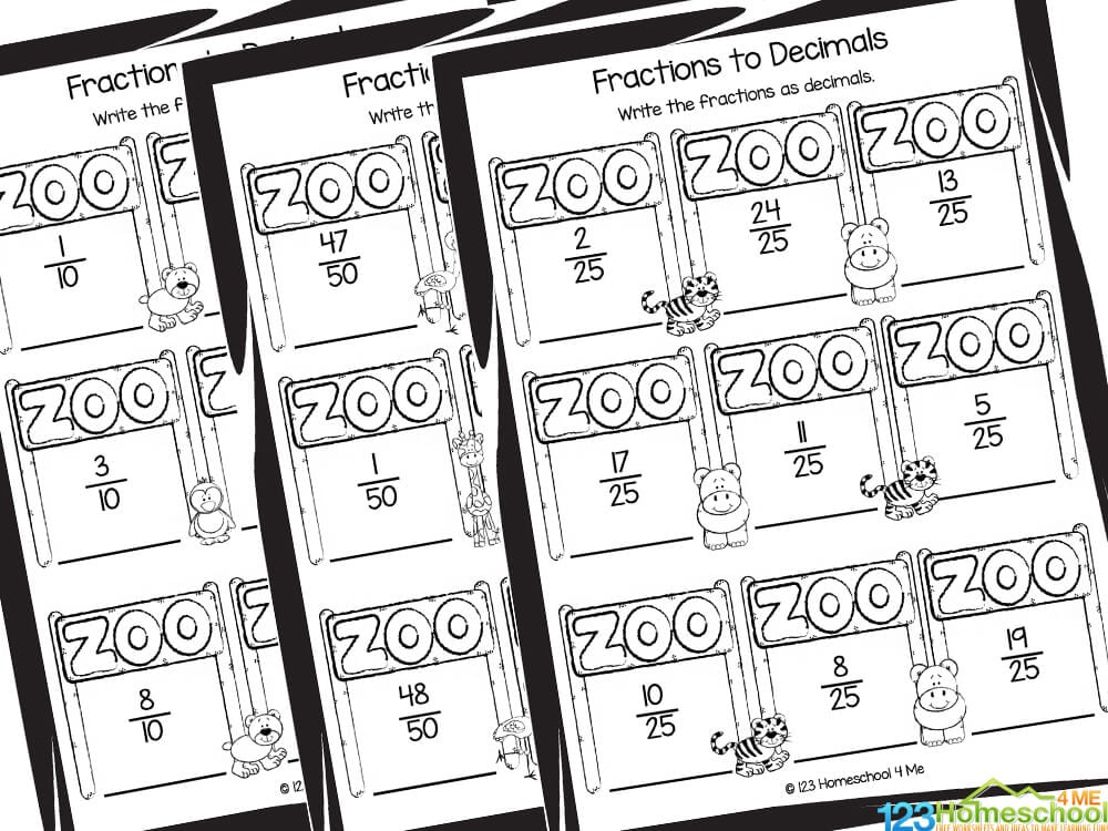 FREE Converting Fractions to Decimals Worksheets