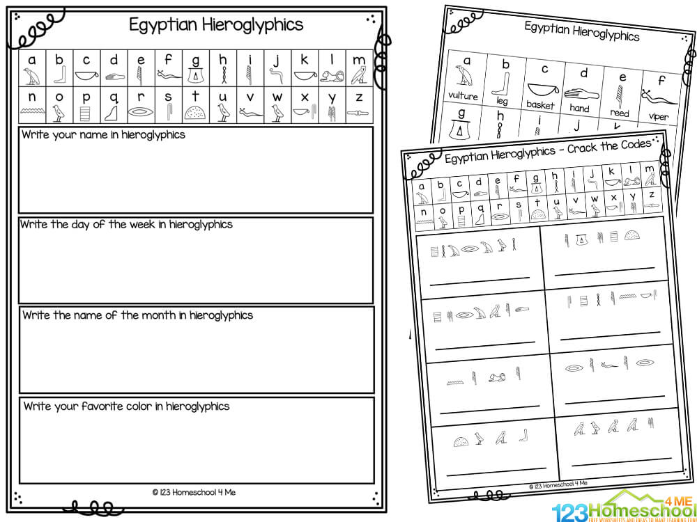FREE Printable Egyptian Hieroglyphics Alphabet Worksheets