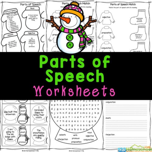 ⛄ FREE Printable Winter Snowman Parts of Speech Grammar Worksheets