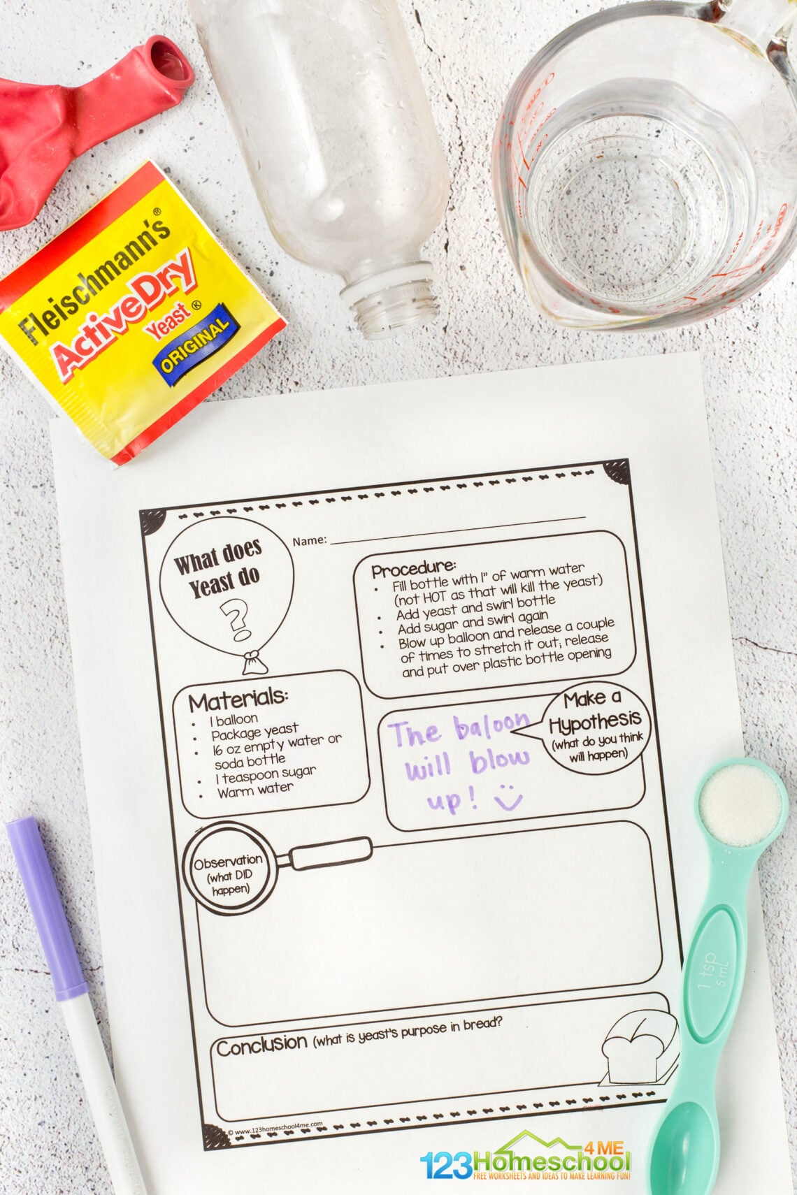 🎈 Yeast Balloon Experiment for Kids with FREE Worksheet