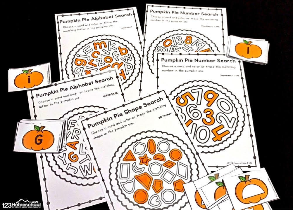 Thanksgiving Pumpkin Pie Worksheets - Color by Letter, Number, & Shape