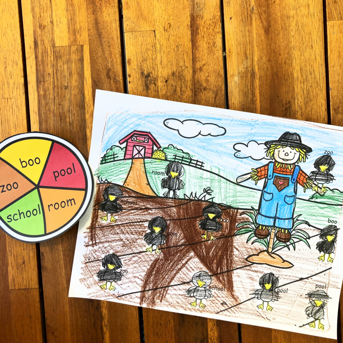 FREE Printable Color by oo Sound Words Worksheet