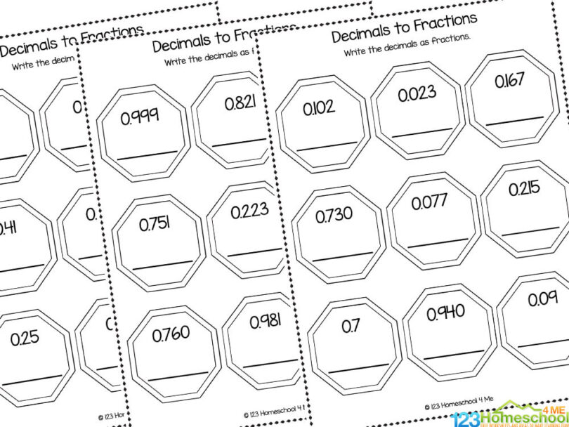 FREE Converting Decimals to Fractions Worksheet Pages
