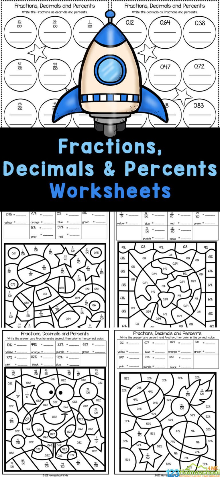 FREE Printable Decimals, Fractions and Percents Worksheets