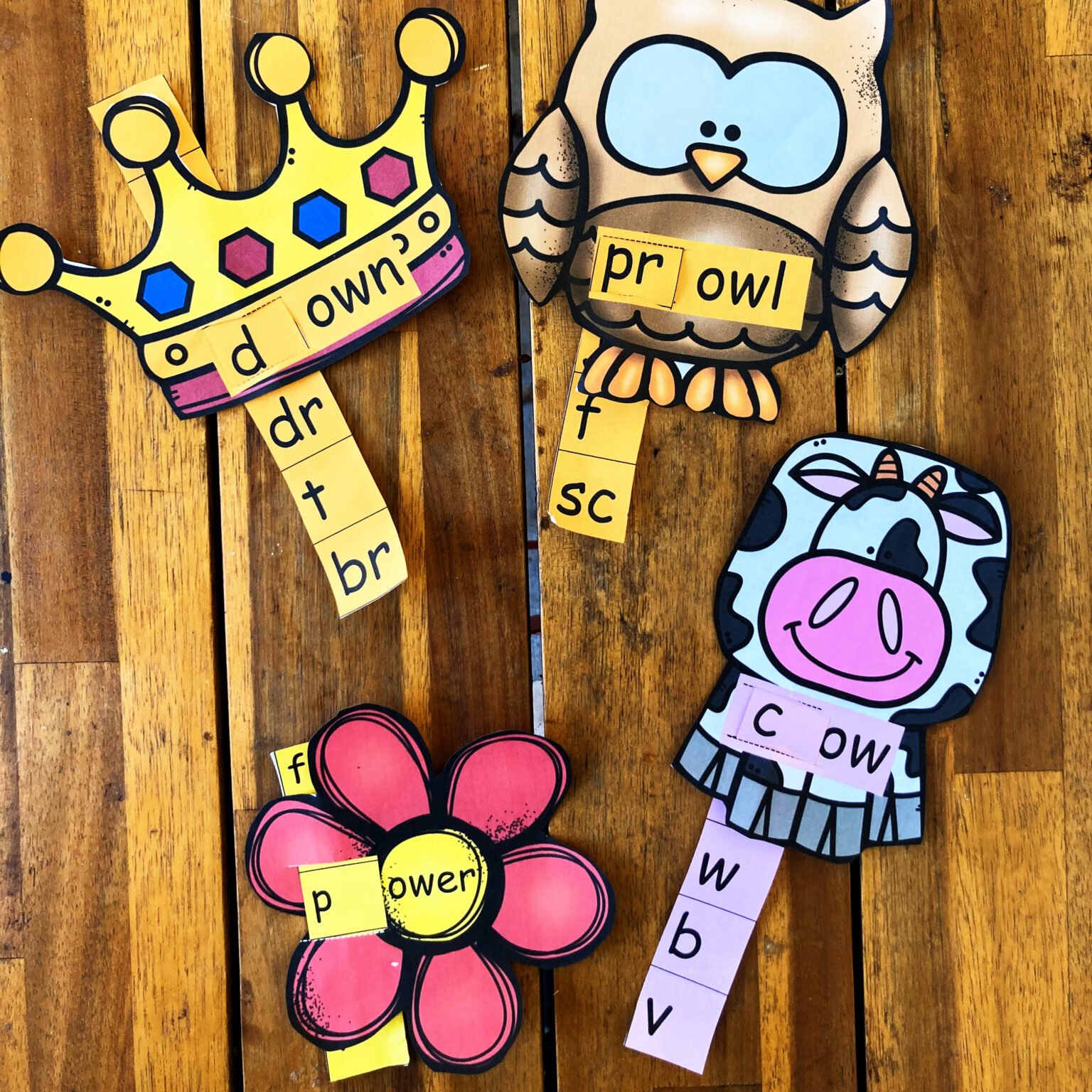 Words with the ow Sound Free Printable Sliders