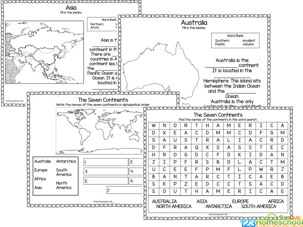 Continent Worksheets