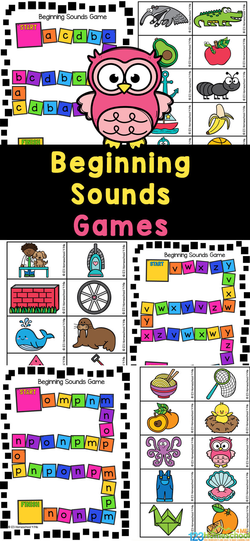 FREE Printable Initial Beginning Sounds Practice with Letter Board Games