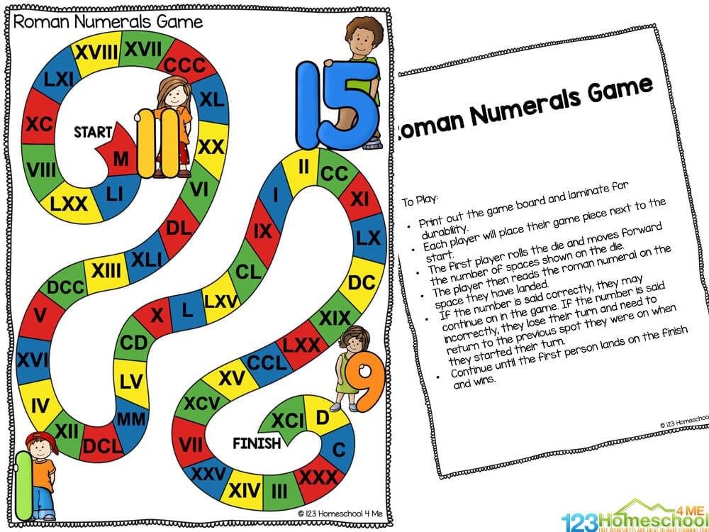 FREE Printable Roman Numerals for Kids Board Game