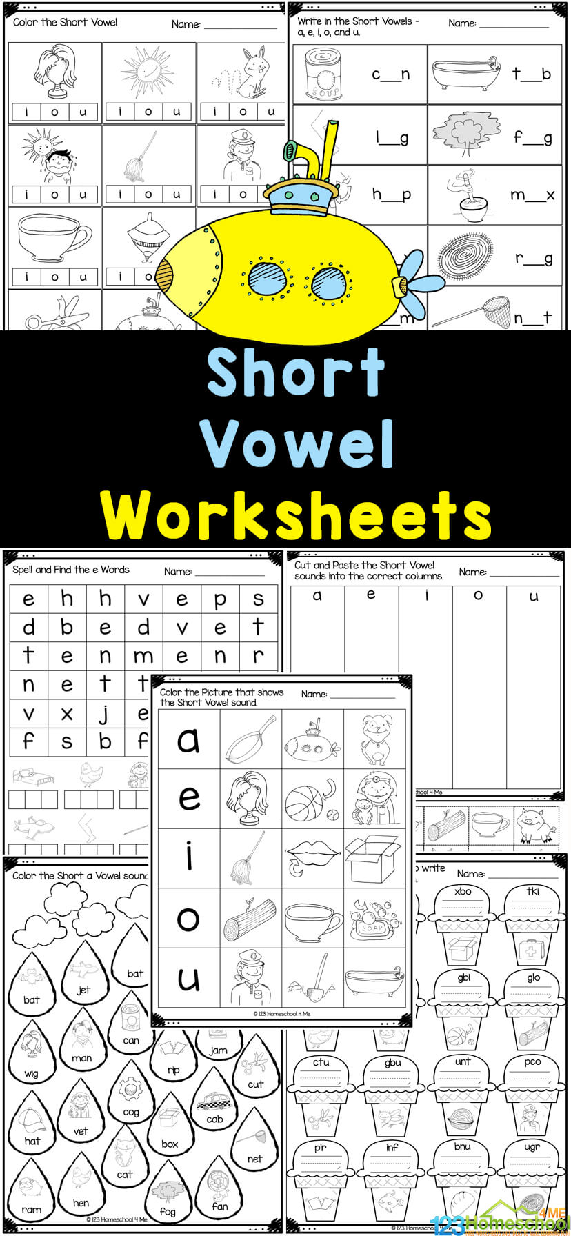 FREE Short u CVC Words Activity - Cut and Paste Worksheets