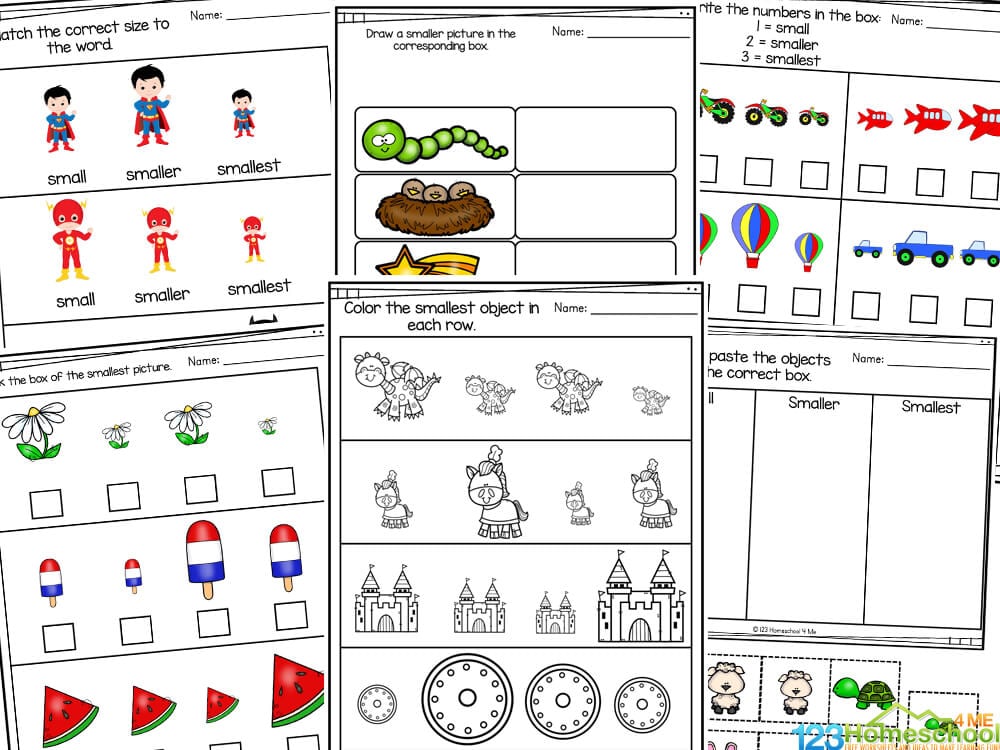 FREE Printable Small, Smaller and Smallest Math Worksheets