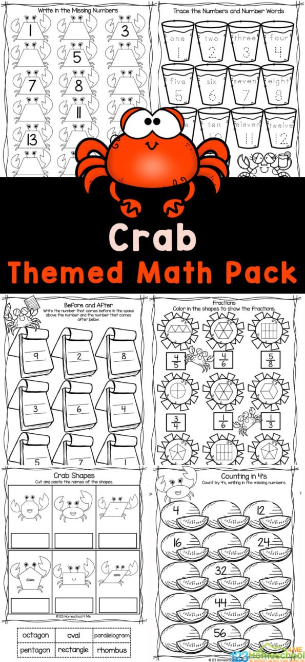 🦀 FREE Summer Crab Math Worksheets for Preschool and Kindergarten