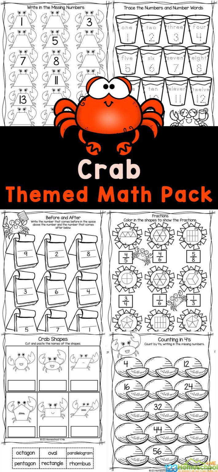 🦀 FREE Summer Crab Math Worksheets for Preschool and Kindergarten