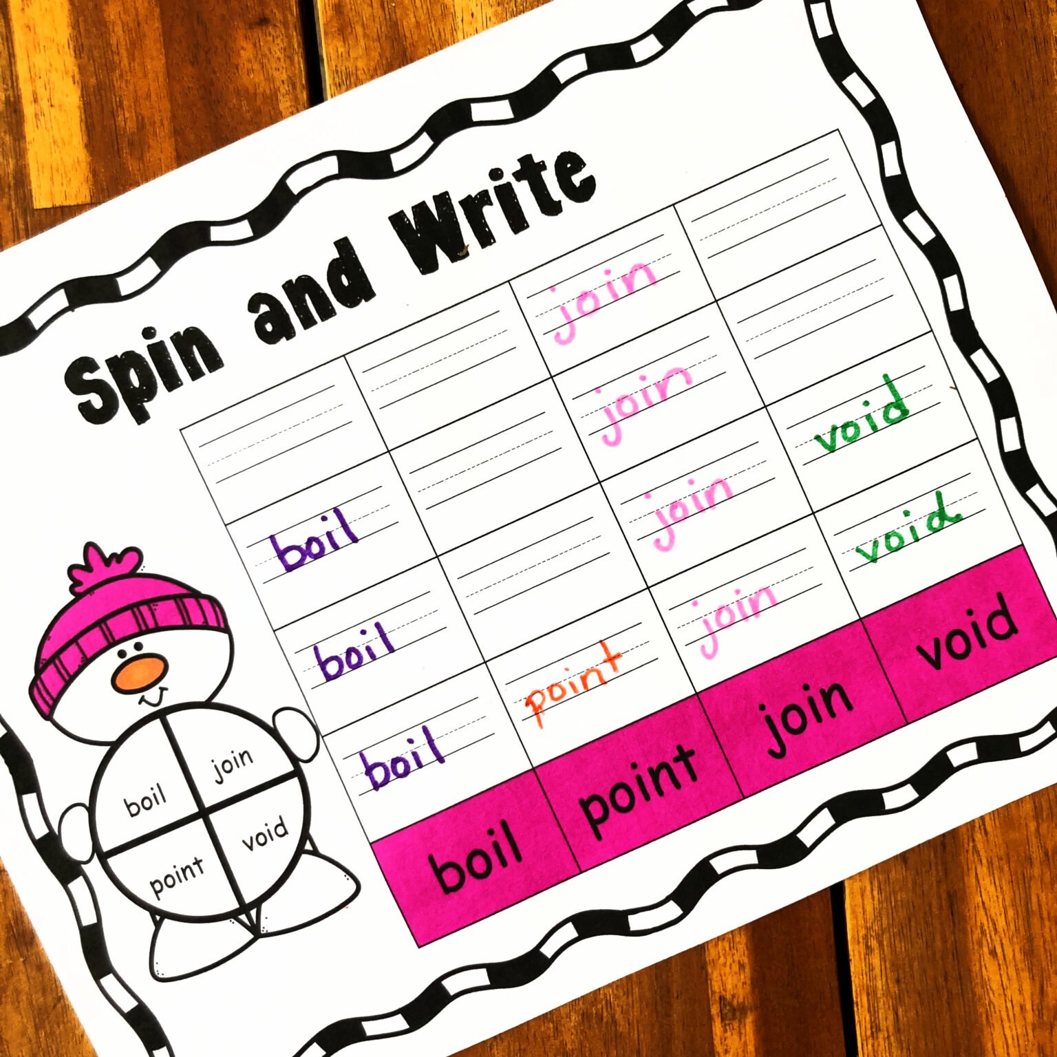 Snowman Phonics Activity Reading oi Sound Words