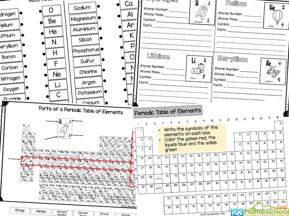 FREE Printable Periodic Table of Elements Science Worksheets