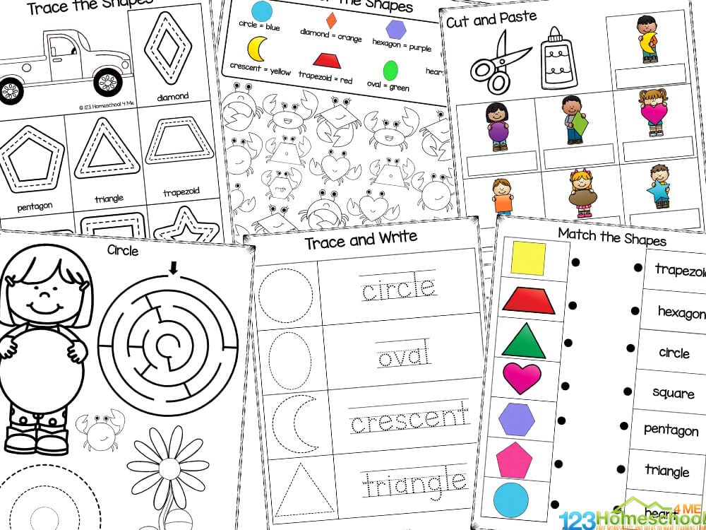 FREE Printable Tracing Shapes Worksheets for Kindergarten