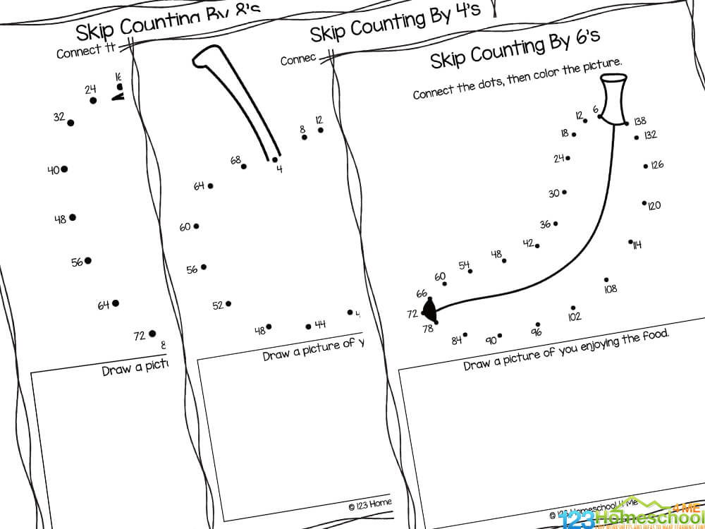 FREE Printable Fruit and Vegetable Dot-to-Dot Skip Counting Worksheets