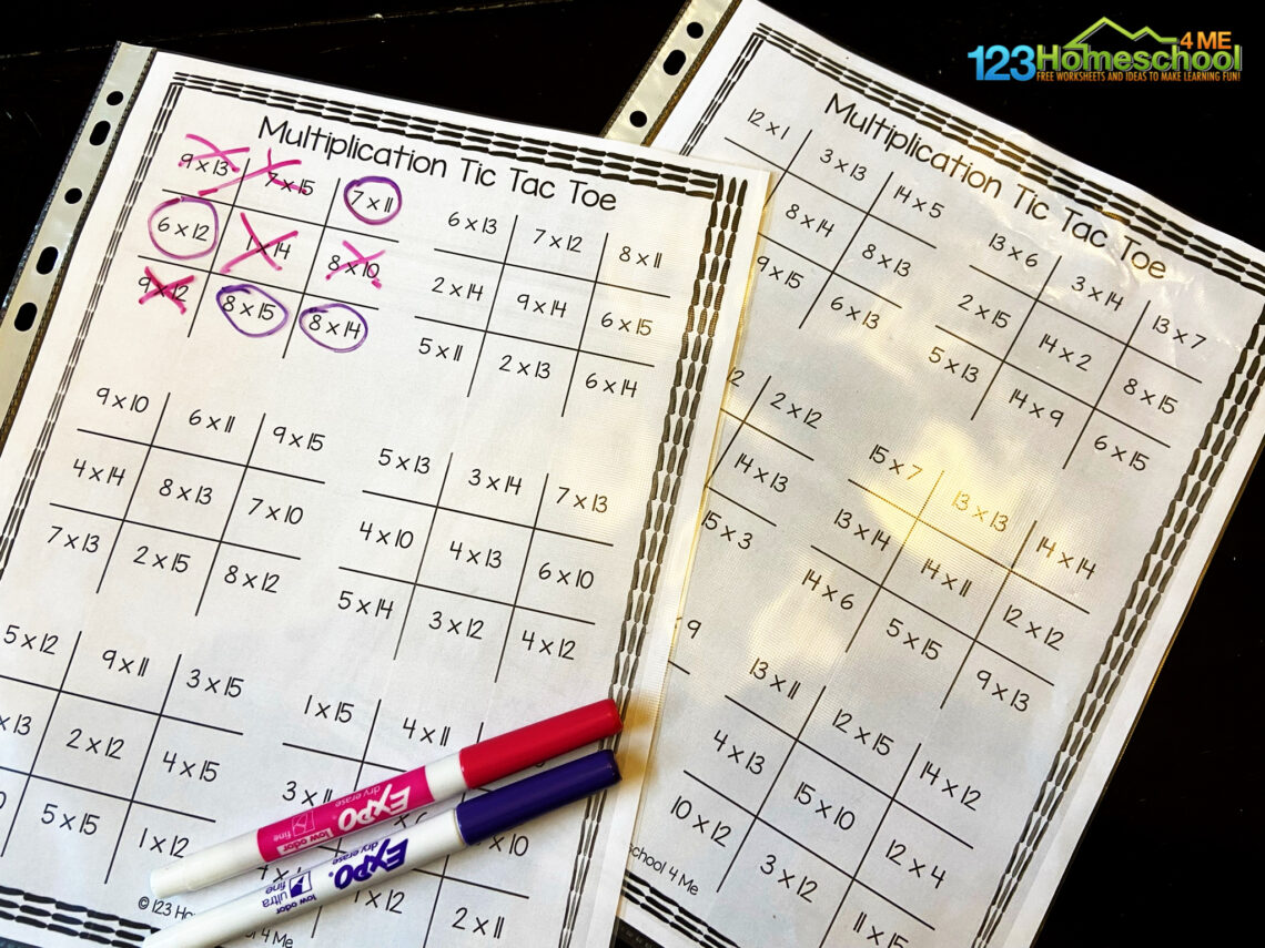 FREE Printable Multiplication Worksheets Tic-Tac-Toe Math Game