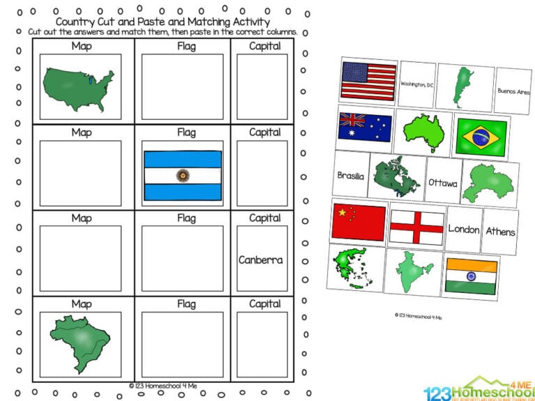 FREE Printable Cut-and-Paste Country Worksheets