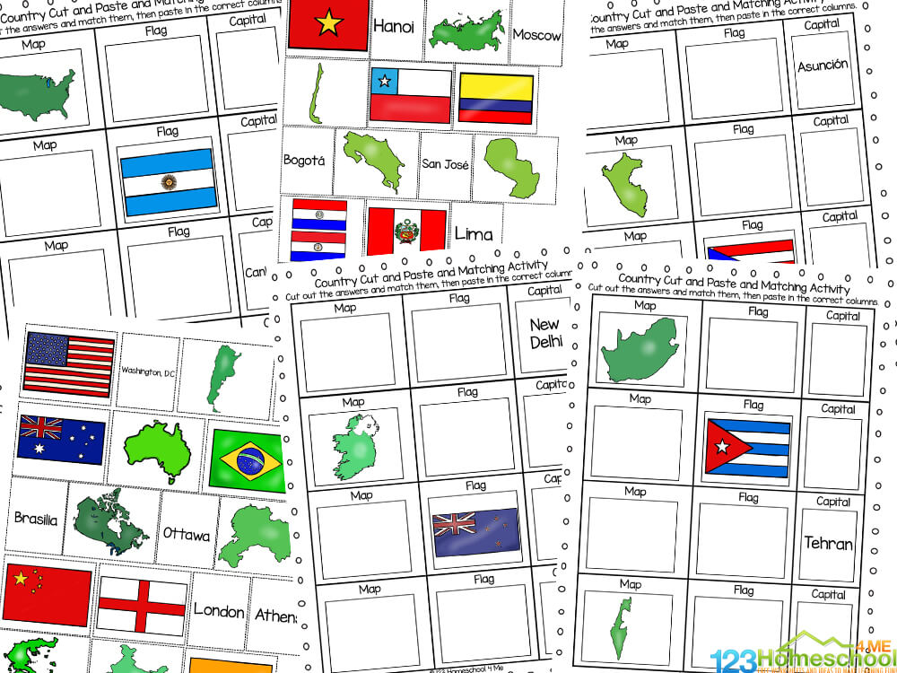 FREE Printable Cut-and-Paste Country Worksheets