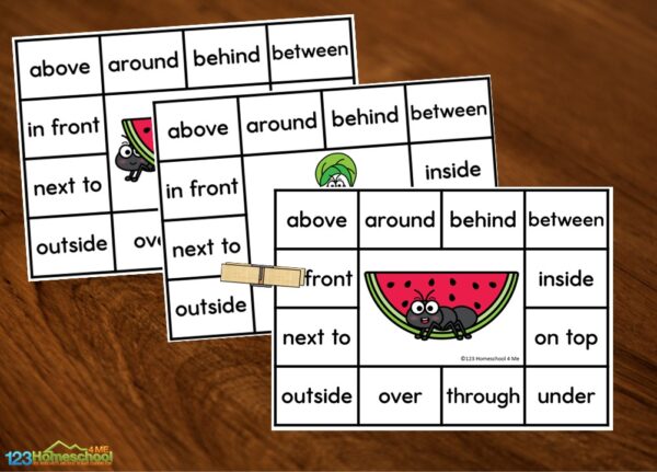 FREE Printable Clip Cards Prepositions Activity for Kids