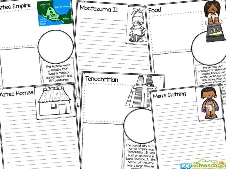 FREE Aztec Printable Worksheets and Notebooking Pages for Kids