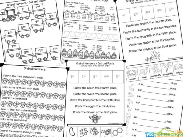 FREE Printable Ordinal Numbers 1 to 10 Worksheets for Kindergarten