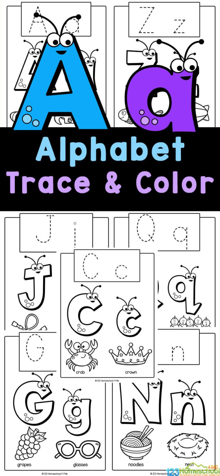 FREE Printable ABC Alphabet Trace and Color Worksheets