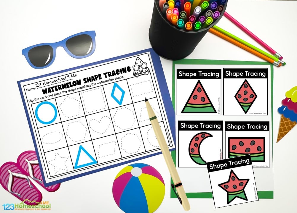 🍉 FREE Printable Watermelon 2D Tracing Shapes Worksheets