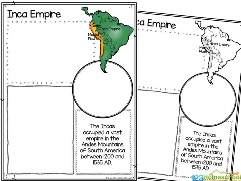FREE Printable Ancient Inca Empire for Kids Notebooking Worksheets