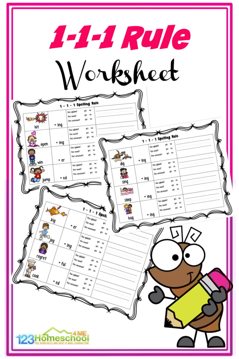1-1-1 Rule : FREE Double Consonant Worksheets