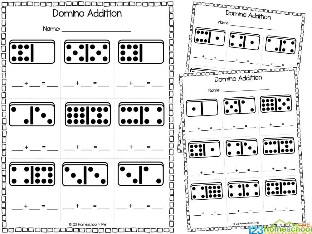FREE Printable Domino Addition Math Worksheets for Kindergarten